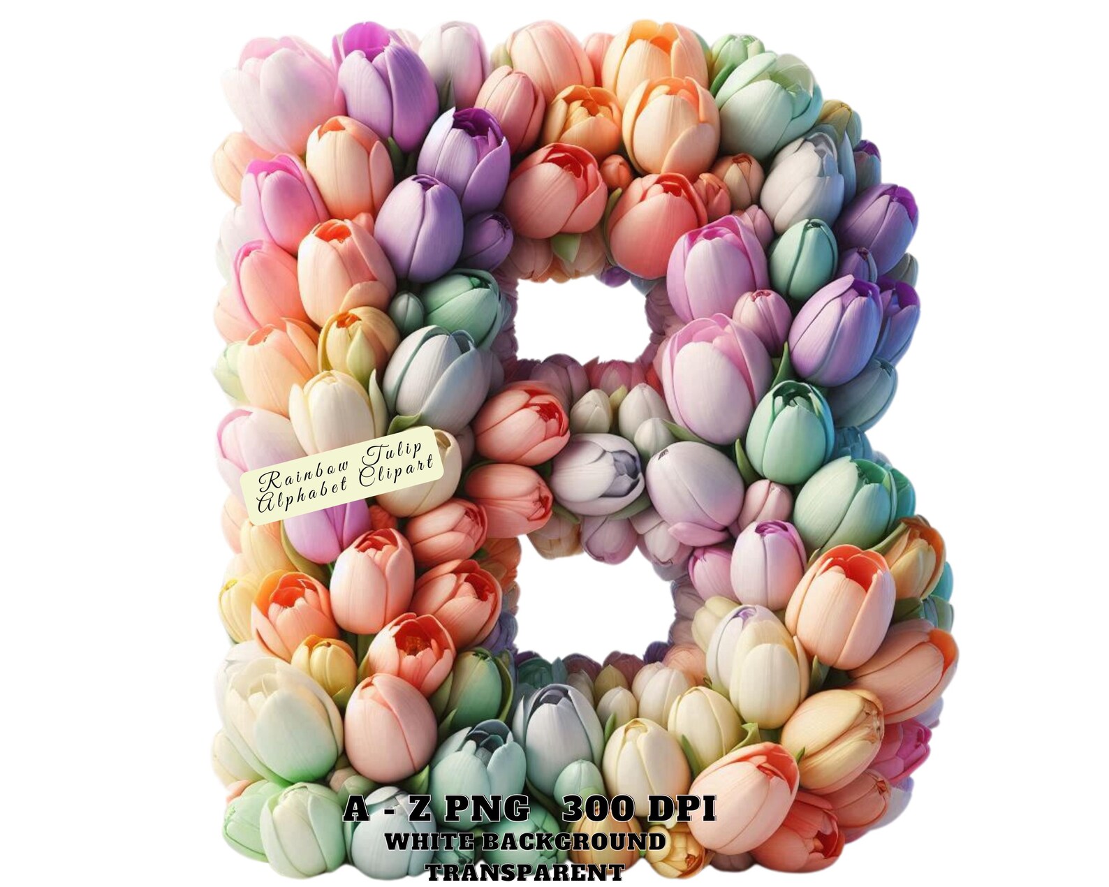 Floral Alphabet Clipart, Rainbow Tulip Alphabet Clipart, Watercolor ...