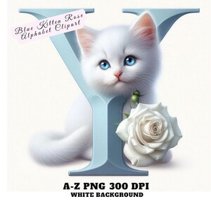 Kitten Alphabet Clipart, Blue Kitten Rose Alphabet Clipart, Cat & Rose ...