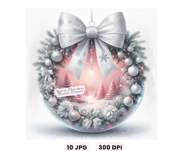 White Christmas Bauble Clipart, Watercolor Christmas Ornament Clipart ...