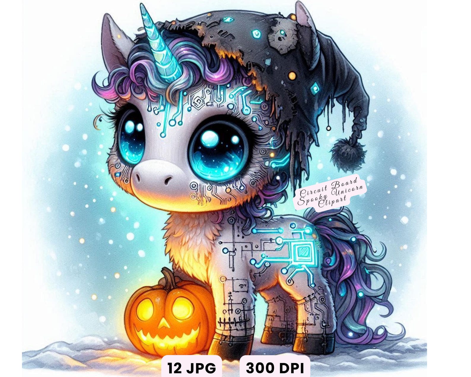 Spooky Cute Unicorn Clipart, Spooky Tech Pattern JPG, Creepy Cute ...