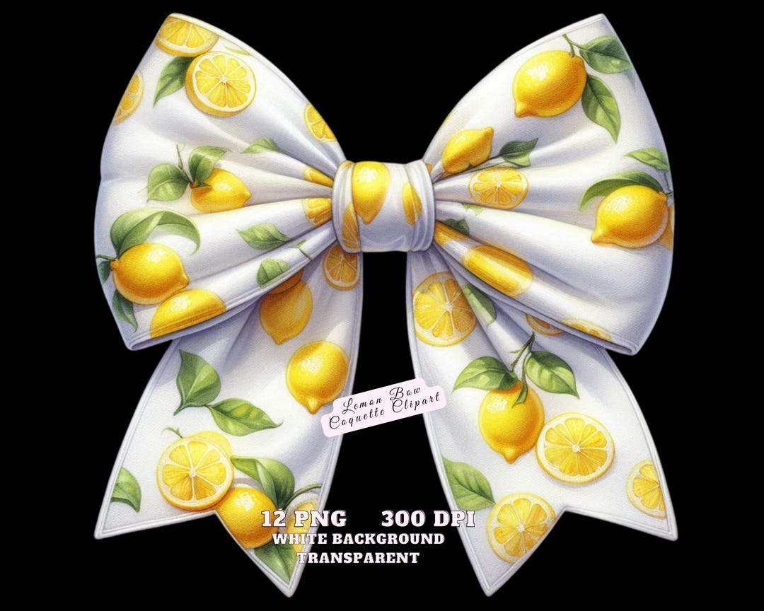 Lemon Bow Clipart, Coquette Yellow Ribbon PNG, Cute Watercolor Citrus ...