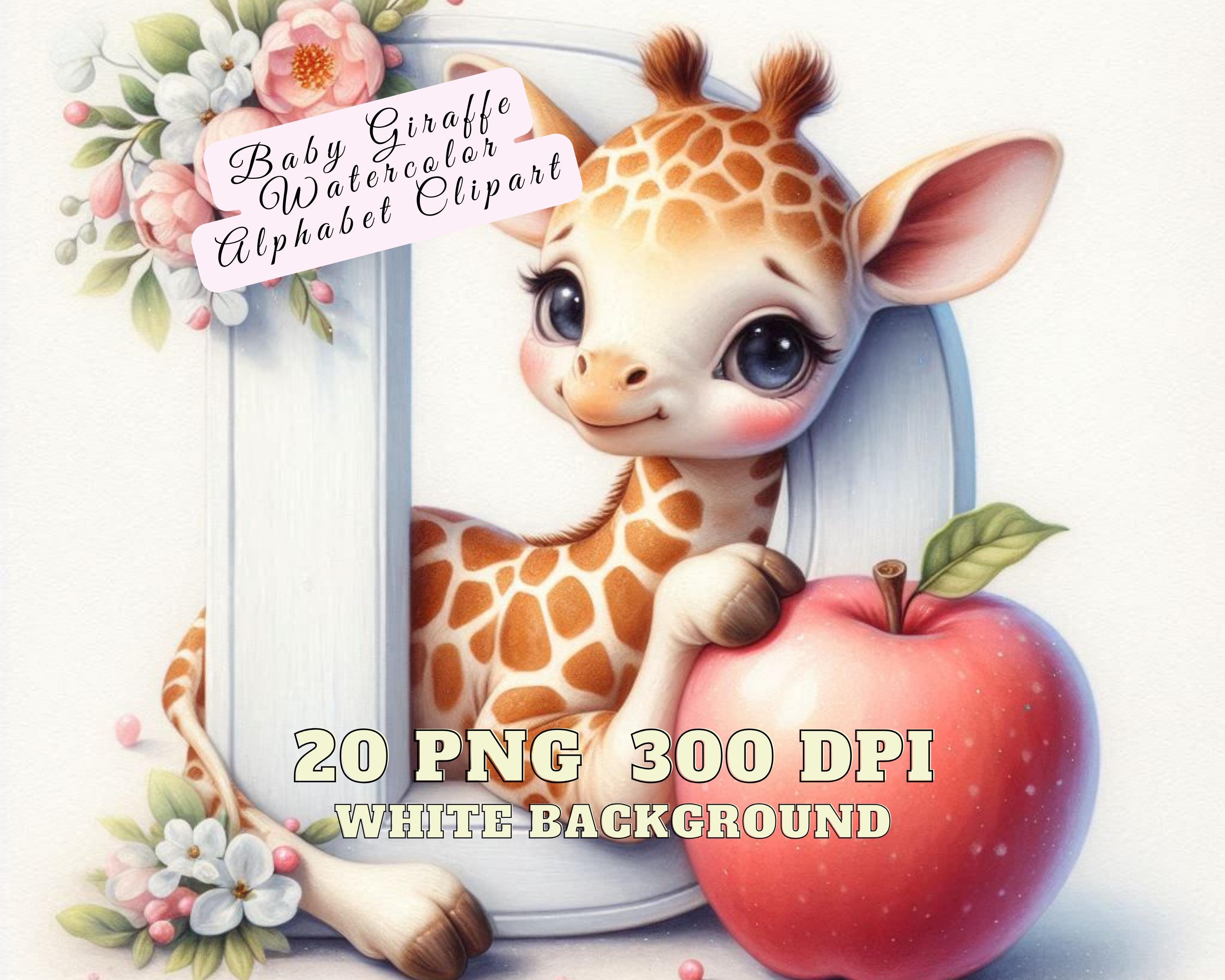 Animal Giraffe Alphabet Clipart, Baby Giraffe Watercolor Alphabet ...