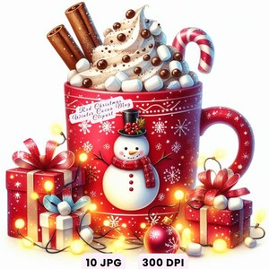 Holiday Clipart, 10 Christmas Red Hot Cocoa Mug, Festive Winter Drink ...