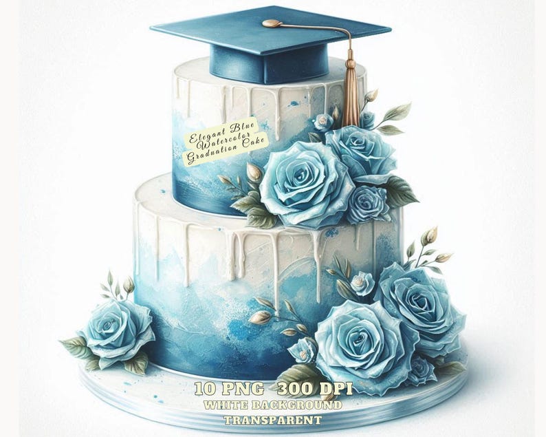 Watercolor Elegant Blue Graduation Cake Clipart PNG, Class of 2025, Cap ...