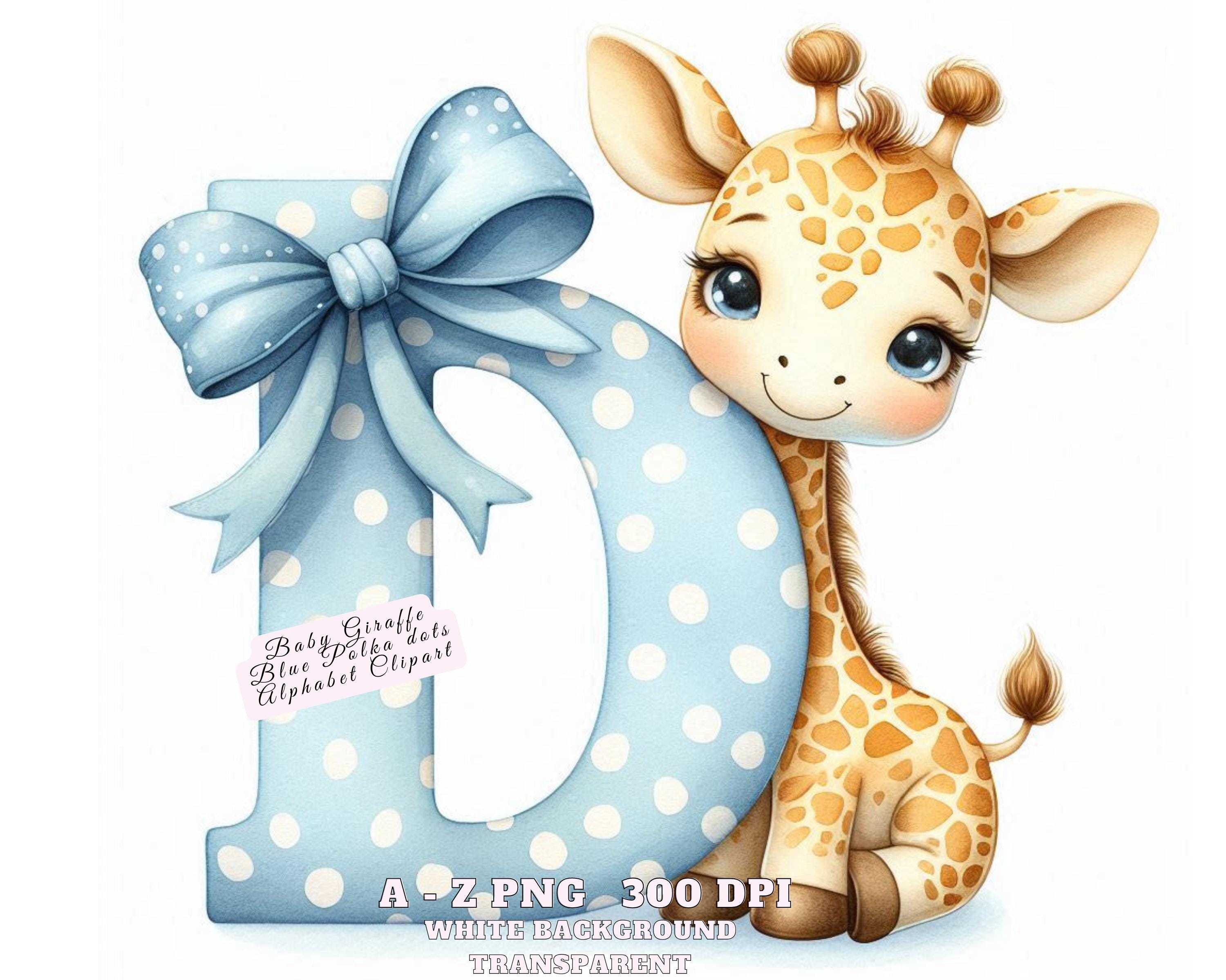 Animal Alphabet PNG, Baby Giraffe Blue Polka Dot Alphabet Clipart A-Z ...