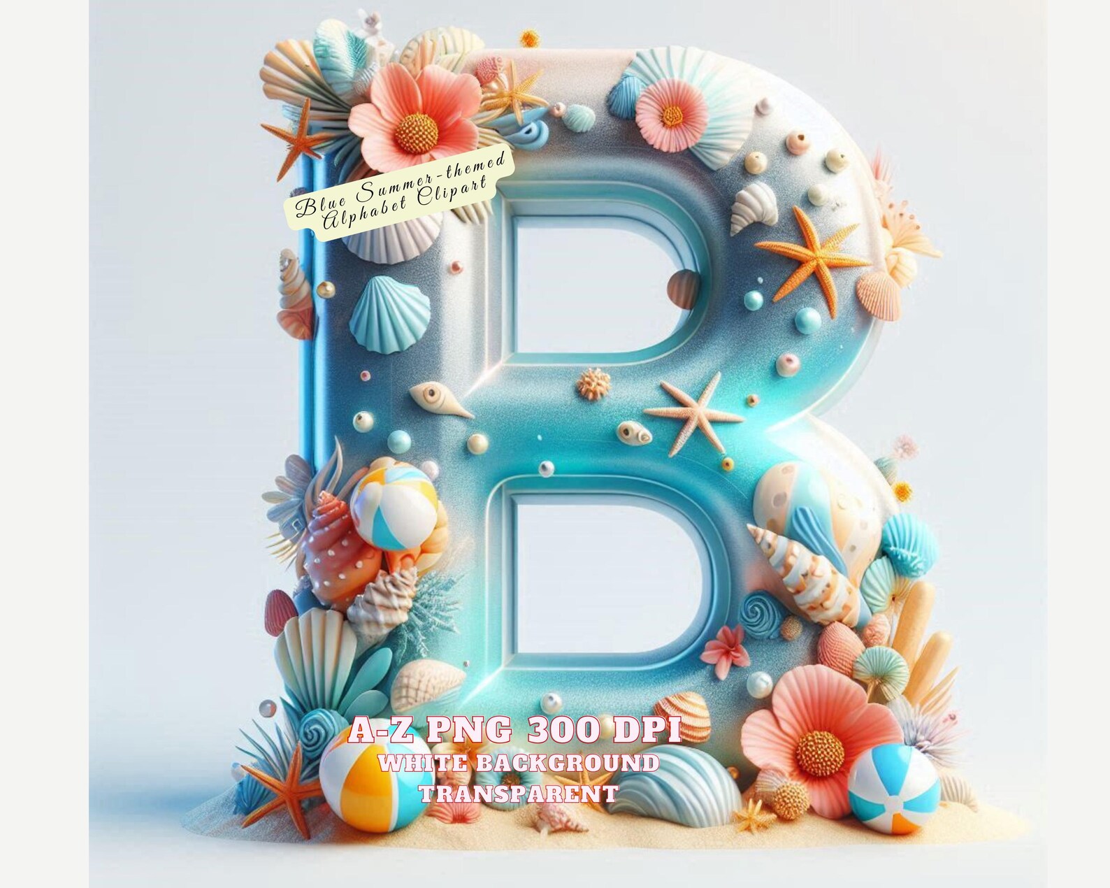 Blue Summer Alphabet Clipart, Beach Letters PNG, Ocean-themed Font ...