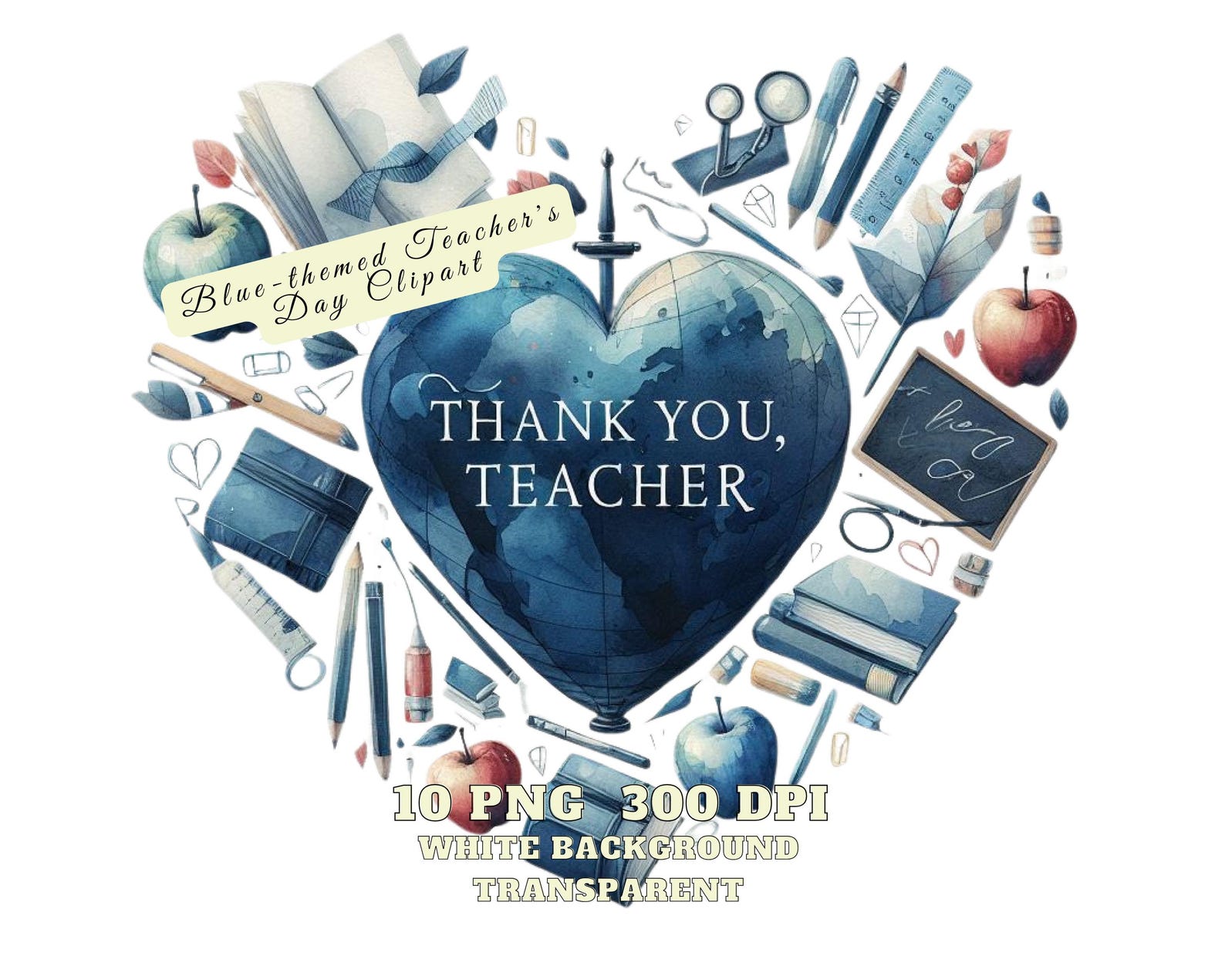 Teachers Day Appreciation Clipart, 12 Blue-themed With Heart Teacher's ...