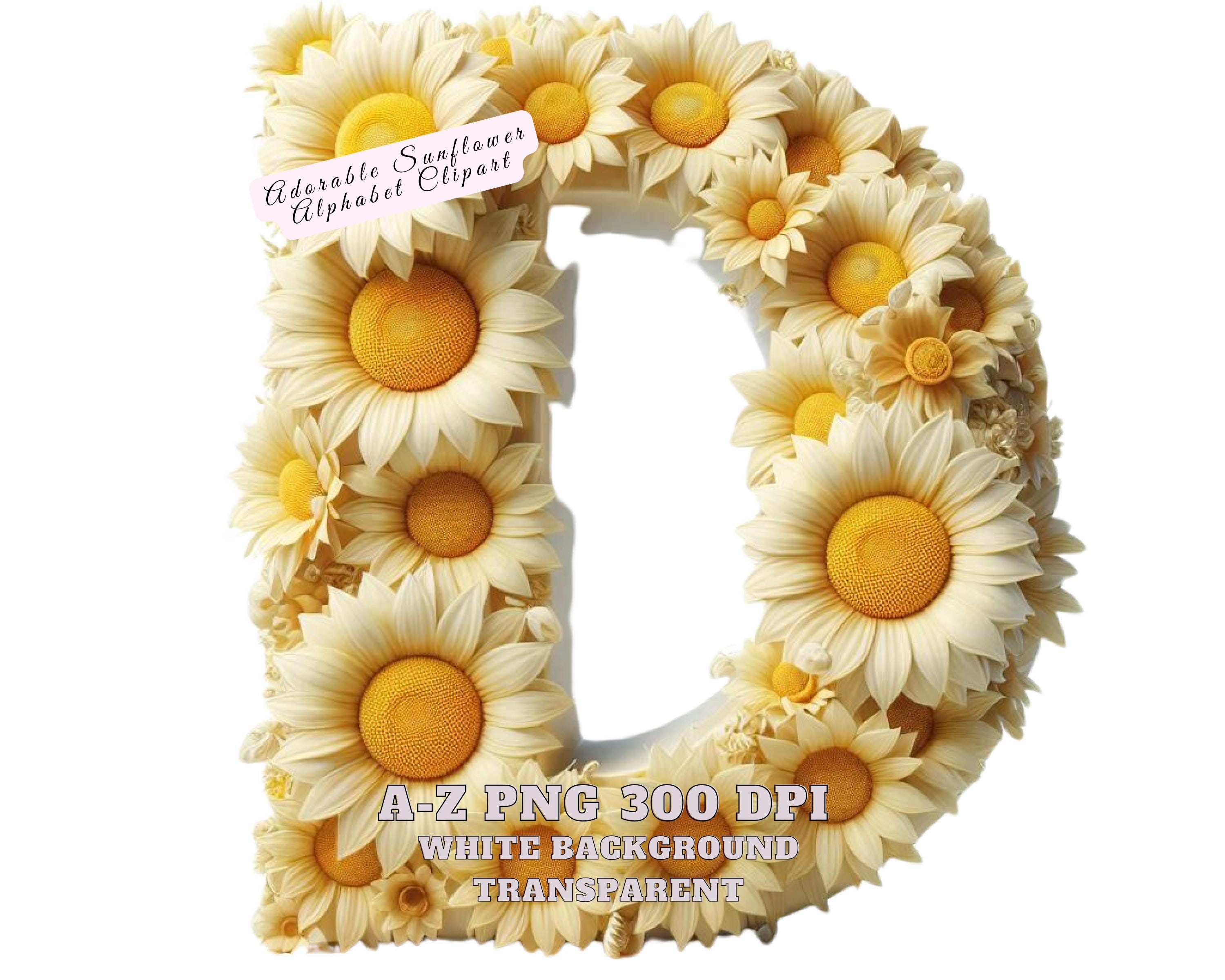 Sunflower Alphabet Clipart, Adorable Sunflower Letters PNG, Sunflower ...