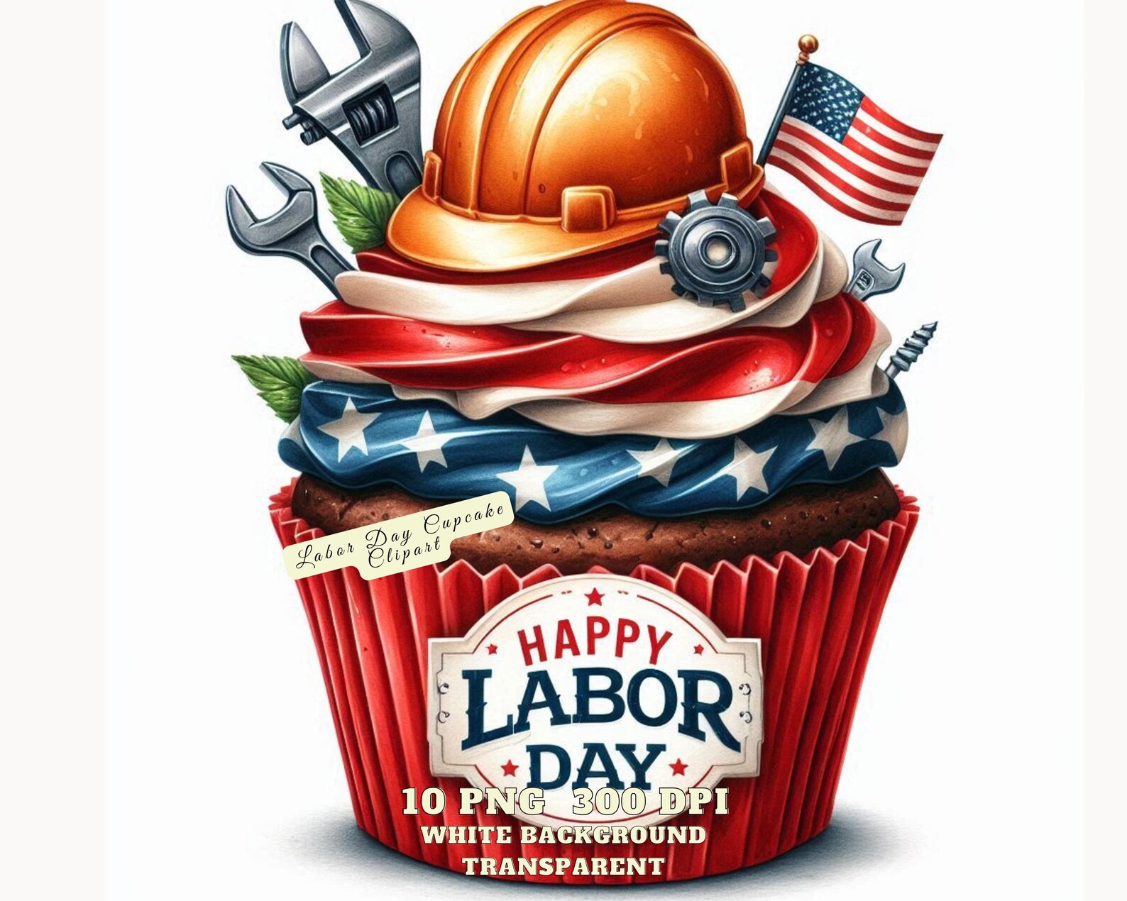 Labor Day Cupcake Clipart, Happy Labor Day Clipart Bundle, Watercolor ...