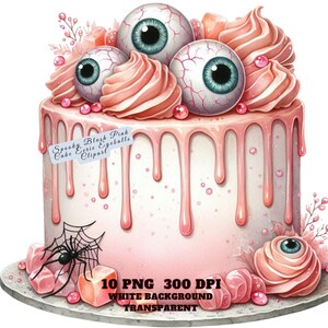 Halloween Cake Clipart, Spooky Dessert Clipart, Spooky Pink Halloween ...