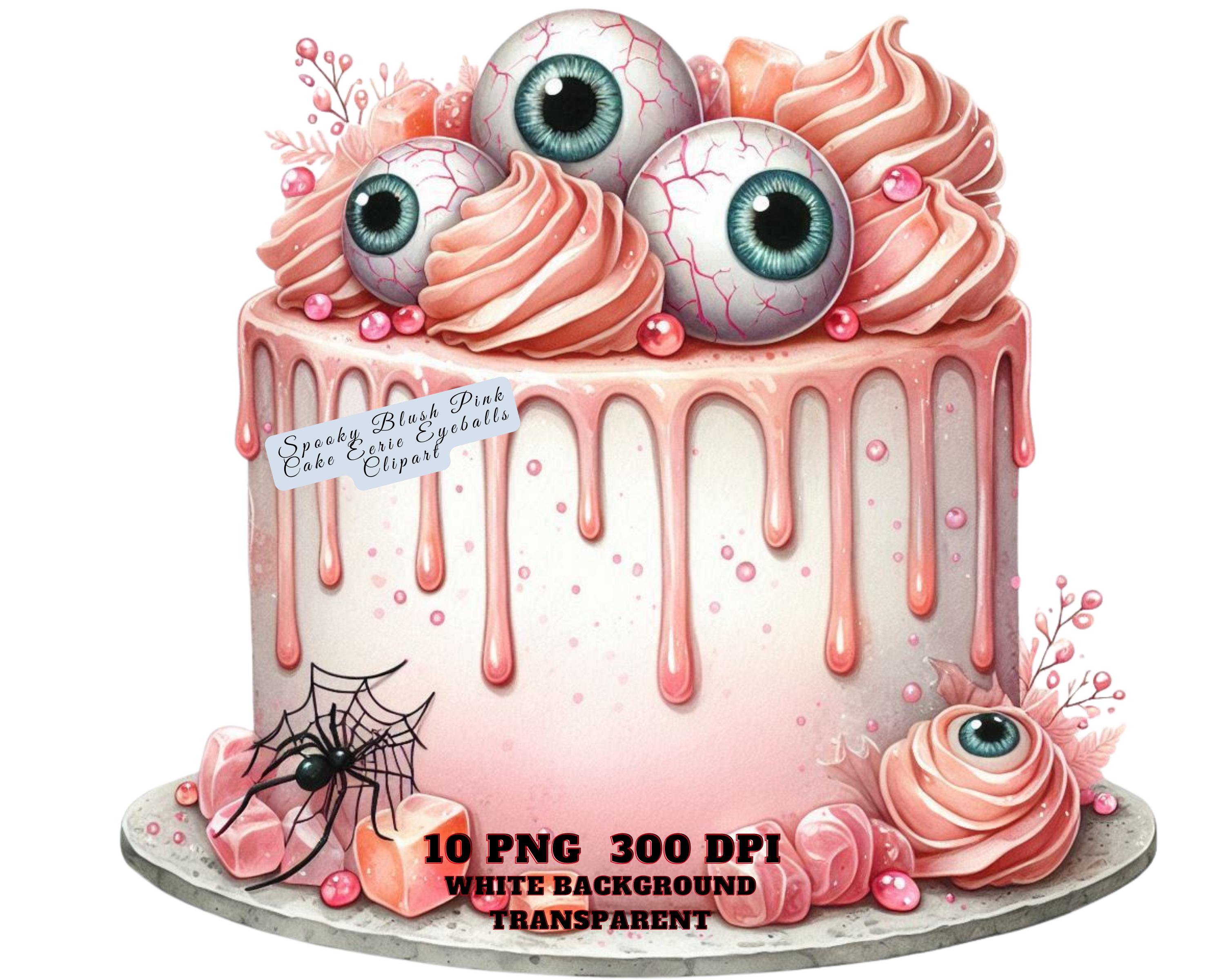 Halloween Cake Clipart, Spooky Dessert Clipart, Spooky Pink Halloween ...