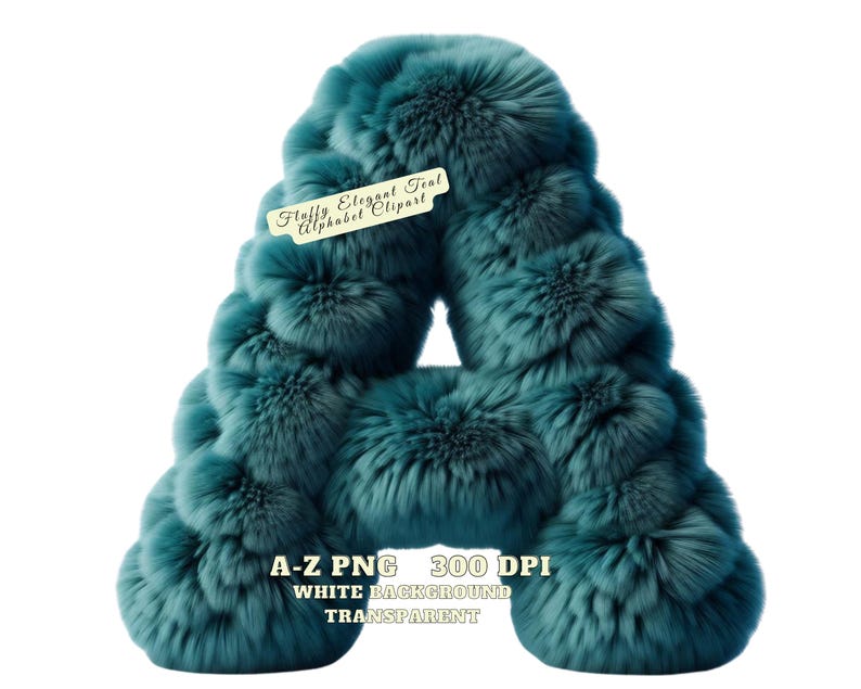 Teal Furry Alphabet Clipart: Fluffy A-Z Letters PNG (digital Download ...