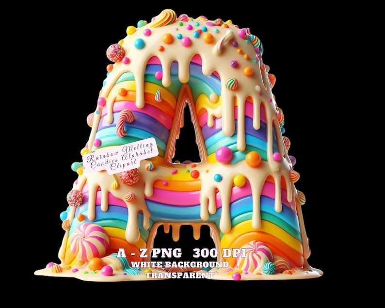 Rainbow Candy Alphabet Clipart, Rainbow Melting Alphabet Clipart PNG ...