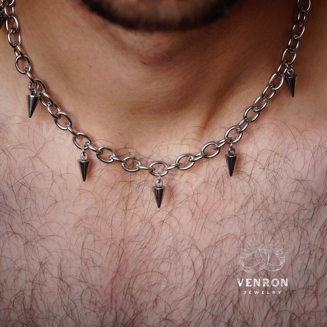 Spiked Rivet Chain Stainless Steel Barbed Wire Necklace, Spiked Choker ...
