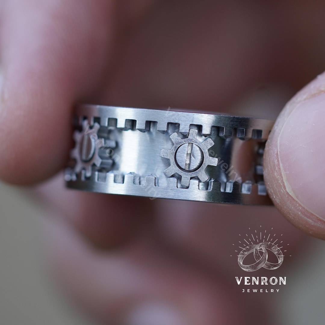 Silver Gear Spinner Ring Stainless Steel Men's Gear Ring, Gearhead ...