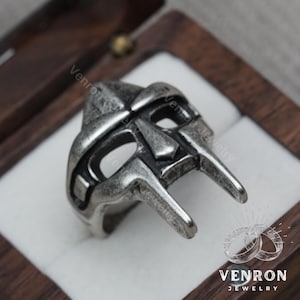 Steel MF Doom Mask Ring - Spartan Helmet Ring, Mens Silver Gladiator ...