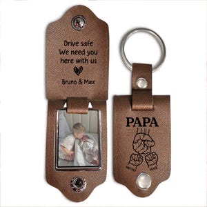 Personalized Photo Album Leather Keychain for Dad, Drive Safe Daddy ...