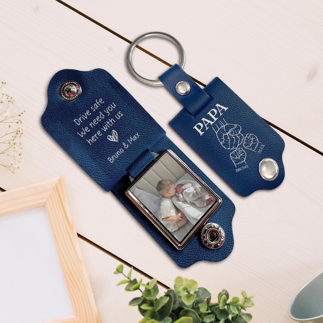Personalized Photo Album Leather Keychain for Dad, Drive Safe Daddy ...