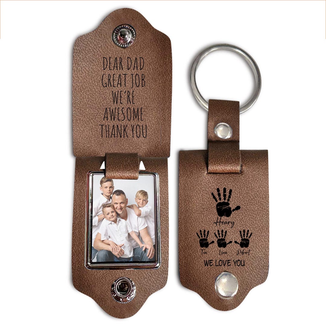 Personalized Mens Leather Keychain With Photo, Metal Tag Photo Keychain ...
