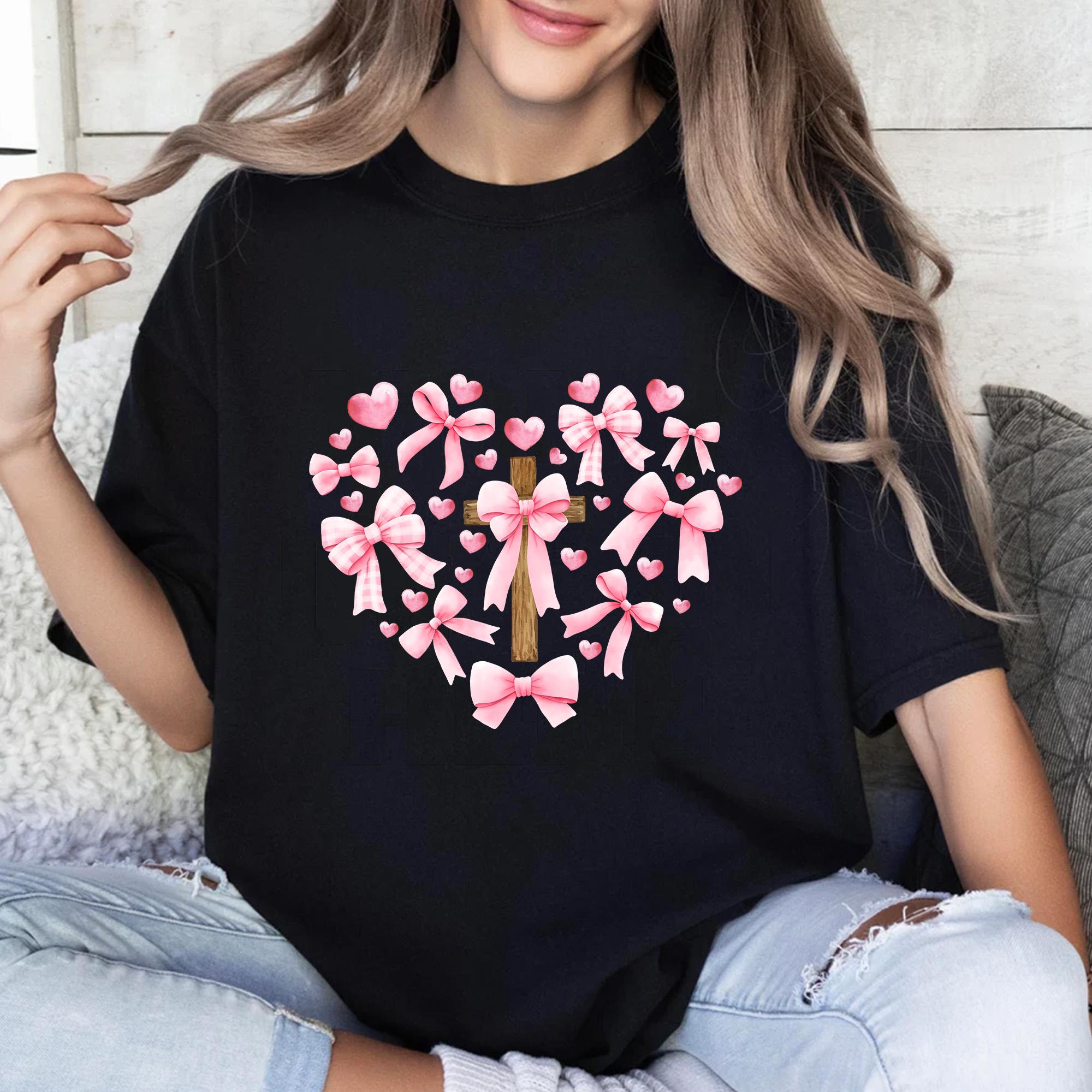 Coquette Jesus Valentine Cross Bow PNG, Christian Valentine Png, Love ...
