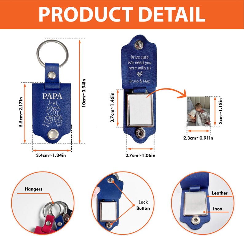 Personalized Photo Album Leather Keychain for Dad, Drive Safe Daddy ...