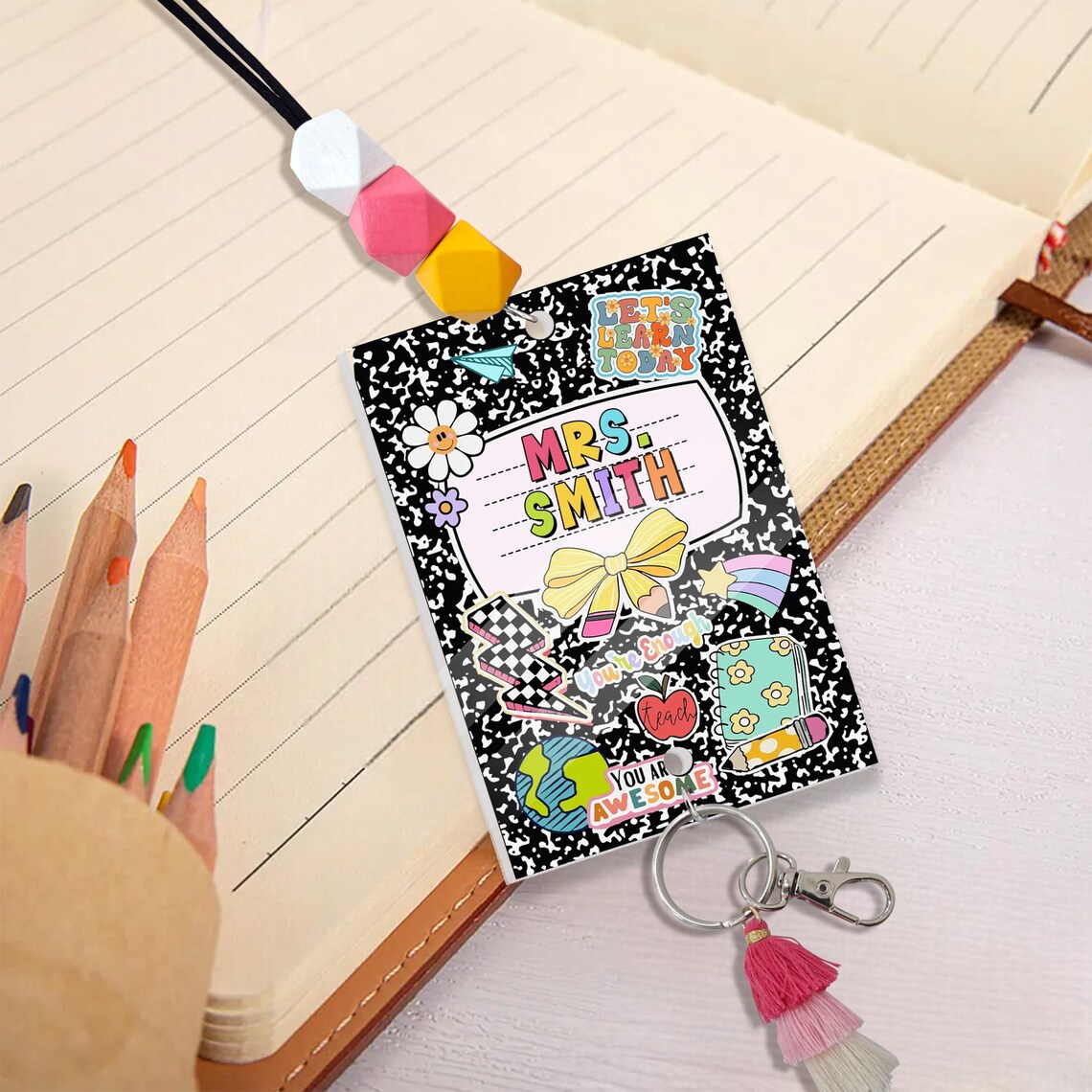 Custom Teacher Lanyard, Teacher Composition Notebook Lanyard, Custom ...