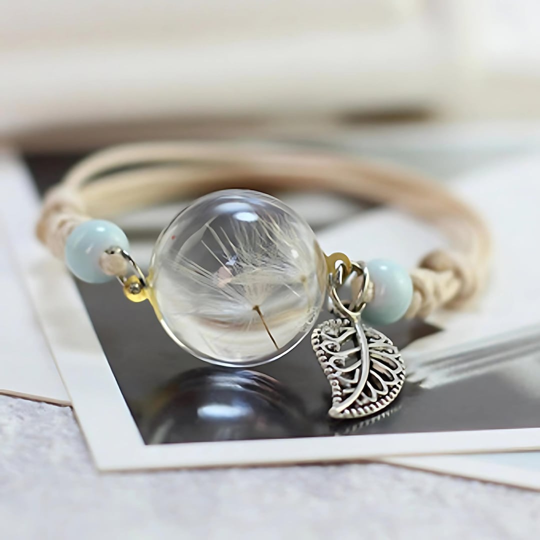 Dandelion Crystal Ball Bracelet, Boho Gem Cuff, Ethereal Quartz Sphere ...