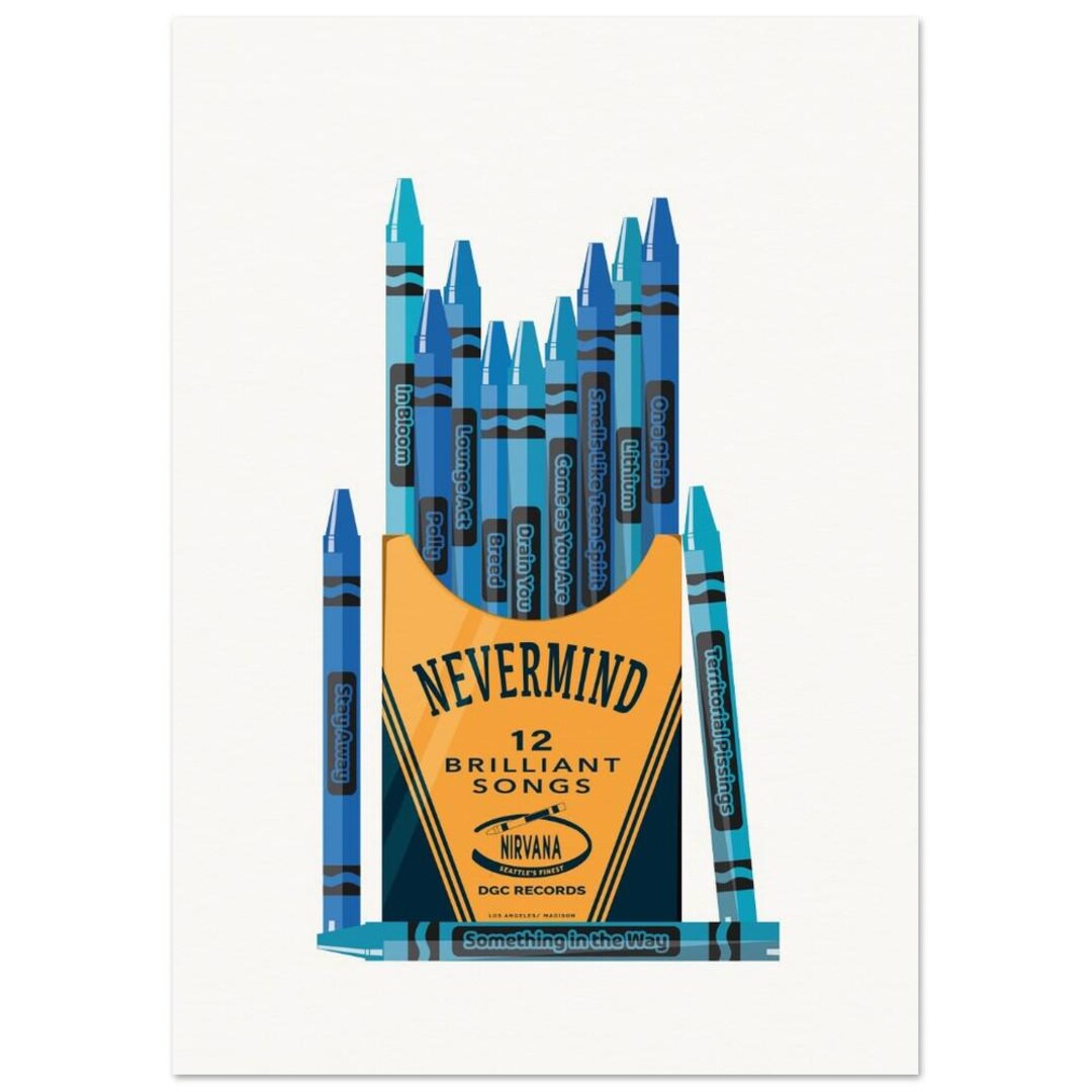 Nevermind White Background Music Album Crayons Art Posters Unique ...