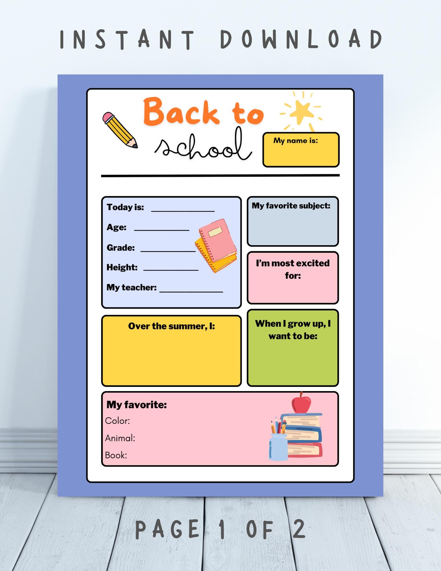 Back to School Printable, Back to School Questionnaire, First Day of ...