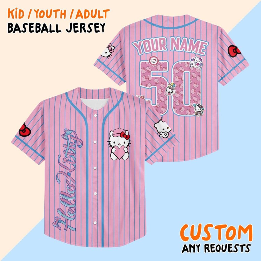 Custom Hello Kitty Baseball Jersey, Custom Name Number Toddler Youth ...