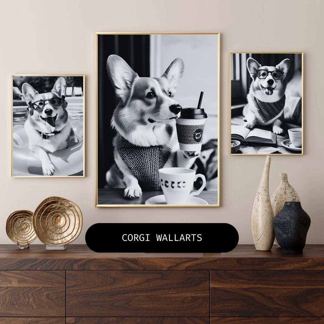 Corgi Wallart Corgi Poster Dog Poster Black and White Print Digital ...