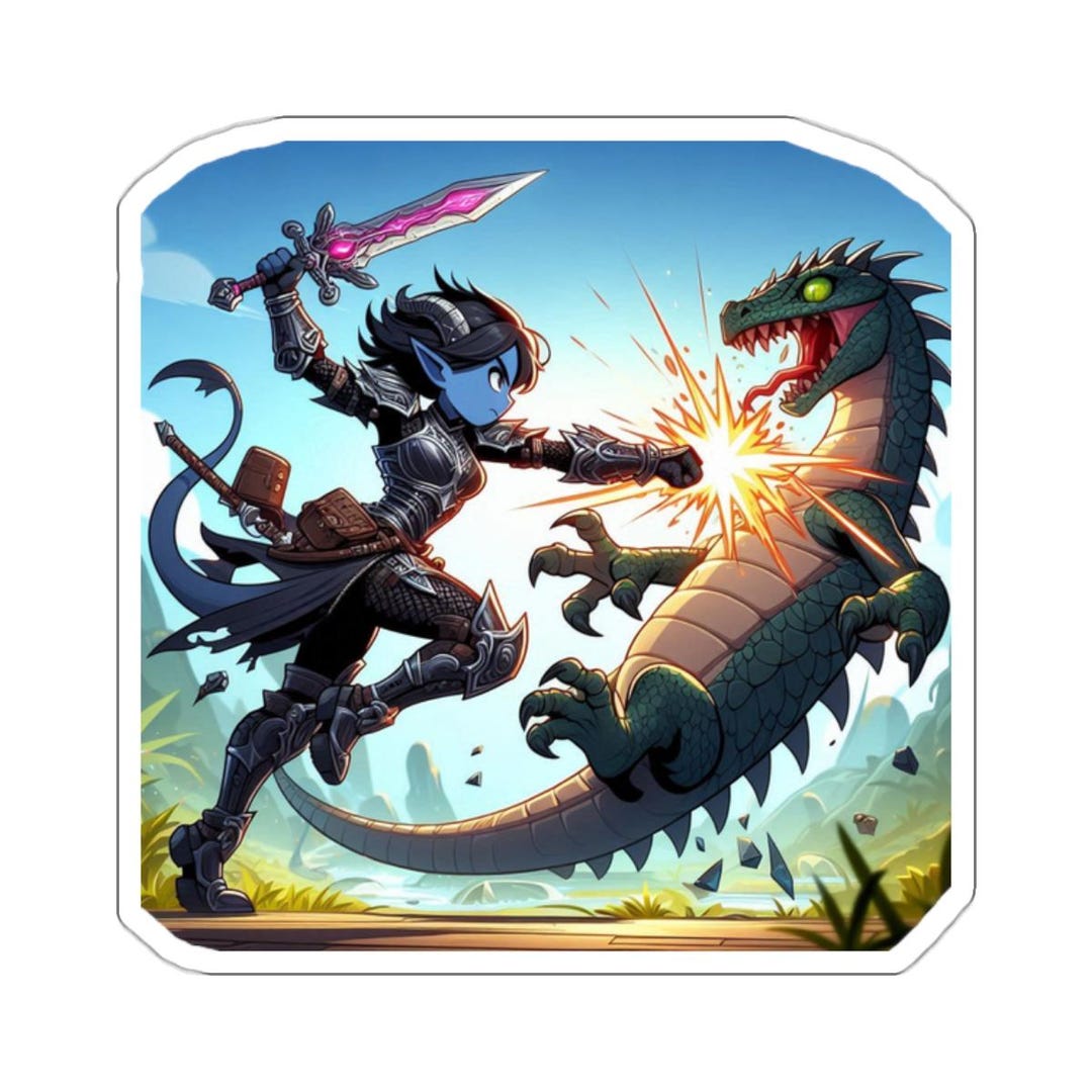 Large and Small Fantasy Dnd/ttrpg Tiefling Fighter Character Stickers ...