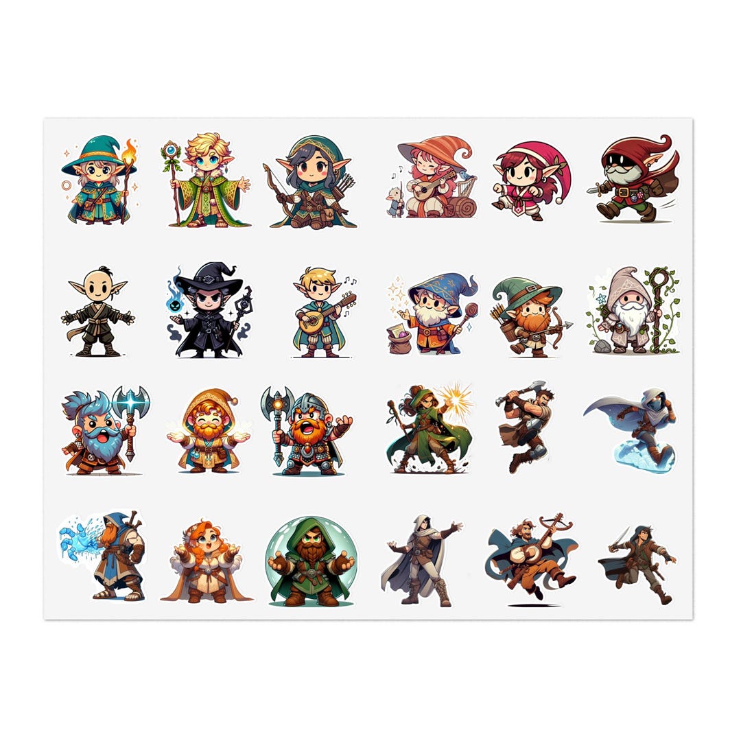 Sticker Sheet of 24 TTRPG Characters, Dnd Character Stickers, TTRPG ...