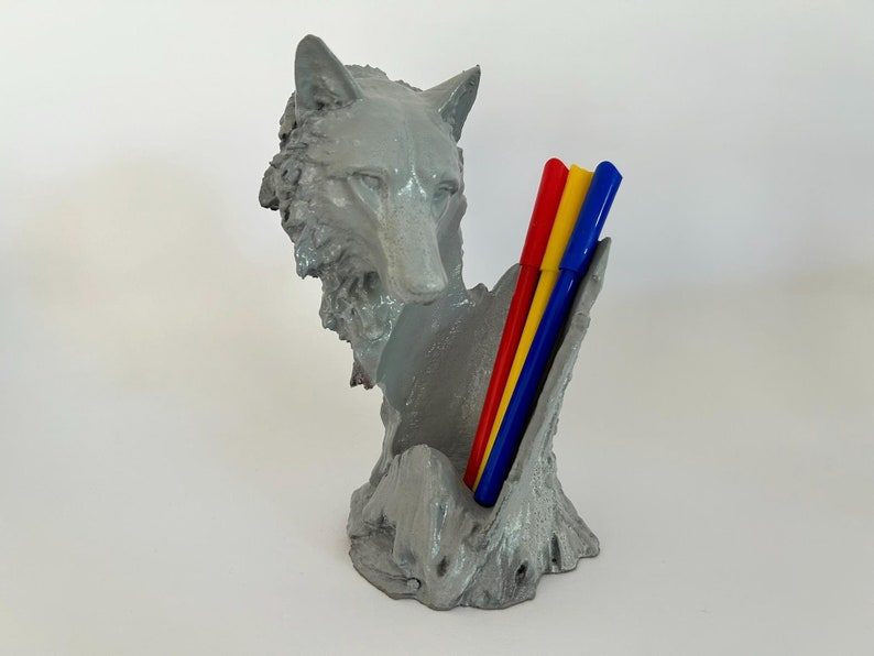 Fox Pen Holder Figure, Book Shelf Decor, Tabletop Accessory, Animal ...