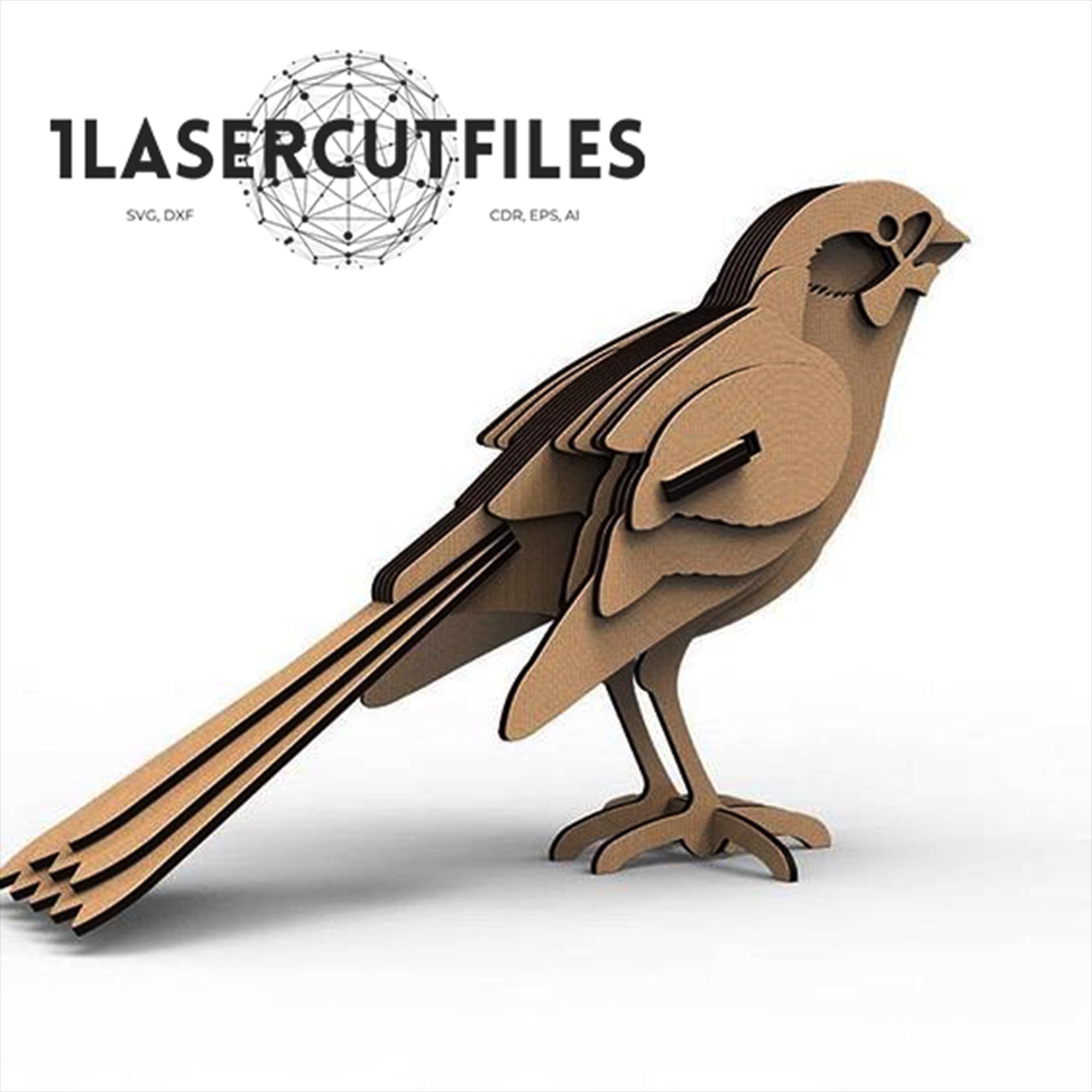 Laser Cut Sparrow Bird 3D Puzzle SVG Bundle Glowforge Wood Bird Svg ...