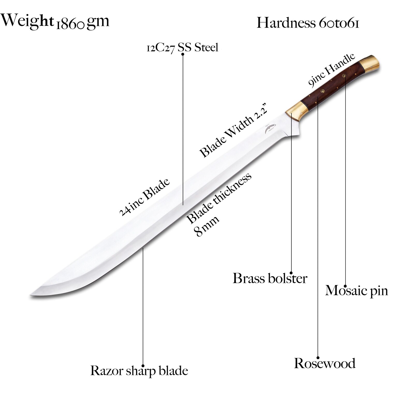 Custom Handmade Machete Viking Long Sword Full Tang Medieval Sword Rose ...