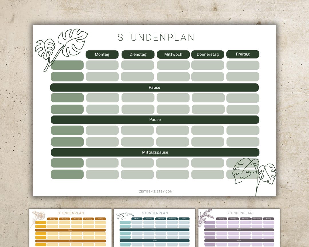 Timetable in 4 Designs for Pupils and Students german and English - Etsy
