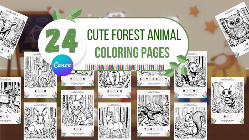 24 Cute Forest Animal Coloring Pages for Kids | Printbale Canva ...