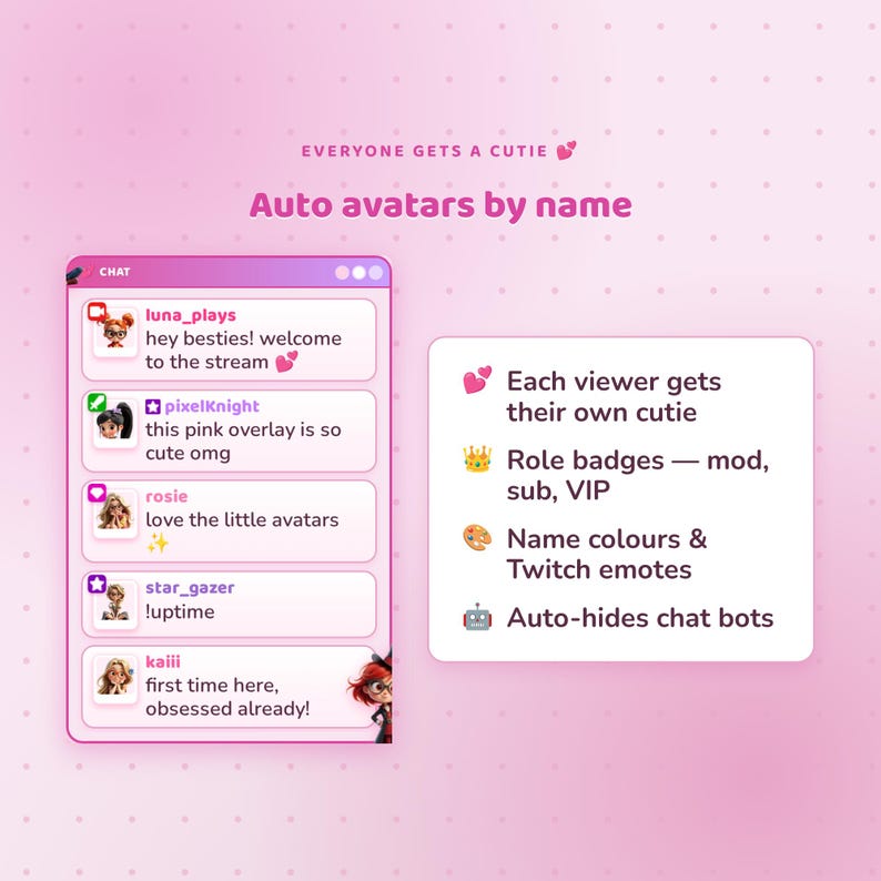 Deep Magenta Twitch Chat Overlay | Auto Cutie Avatars by Username ...