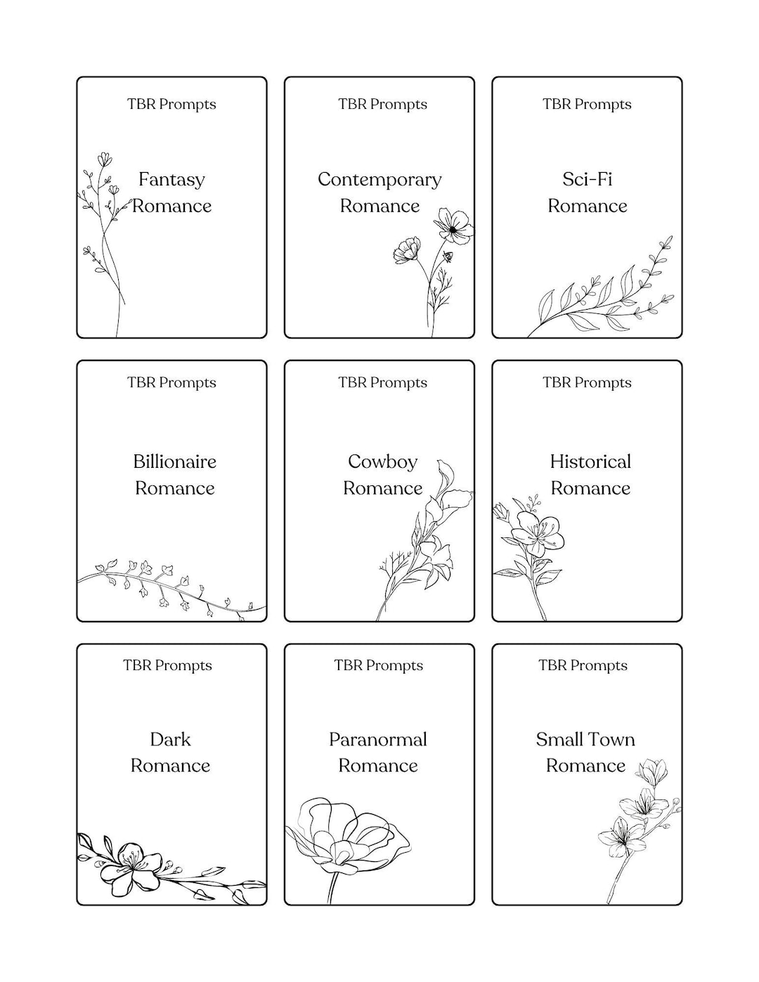 TBR Prompt Cards - Printable - Etsy