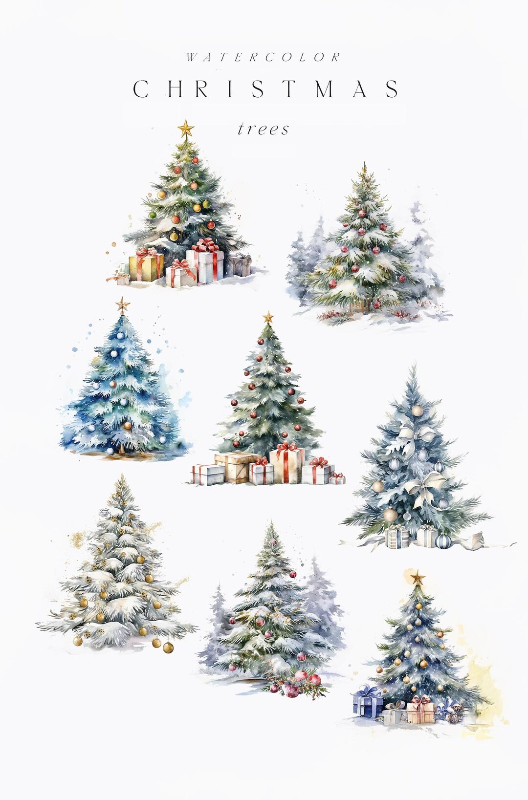Watercolor Winter Clipart Watercolor Christmas Tree Watercolor Clipart ...