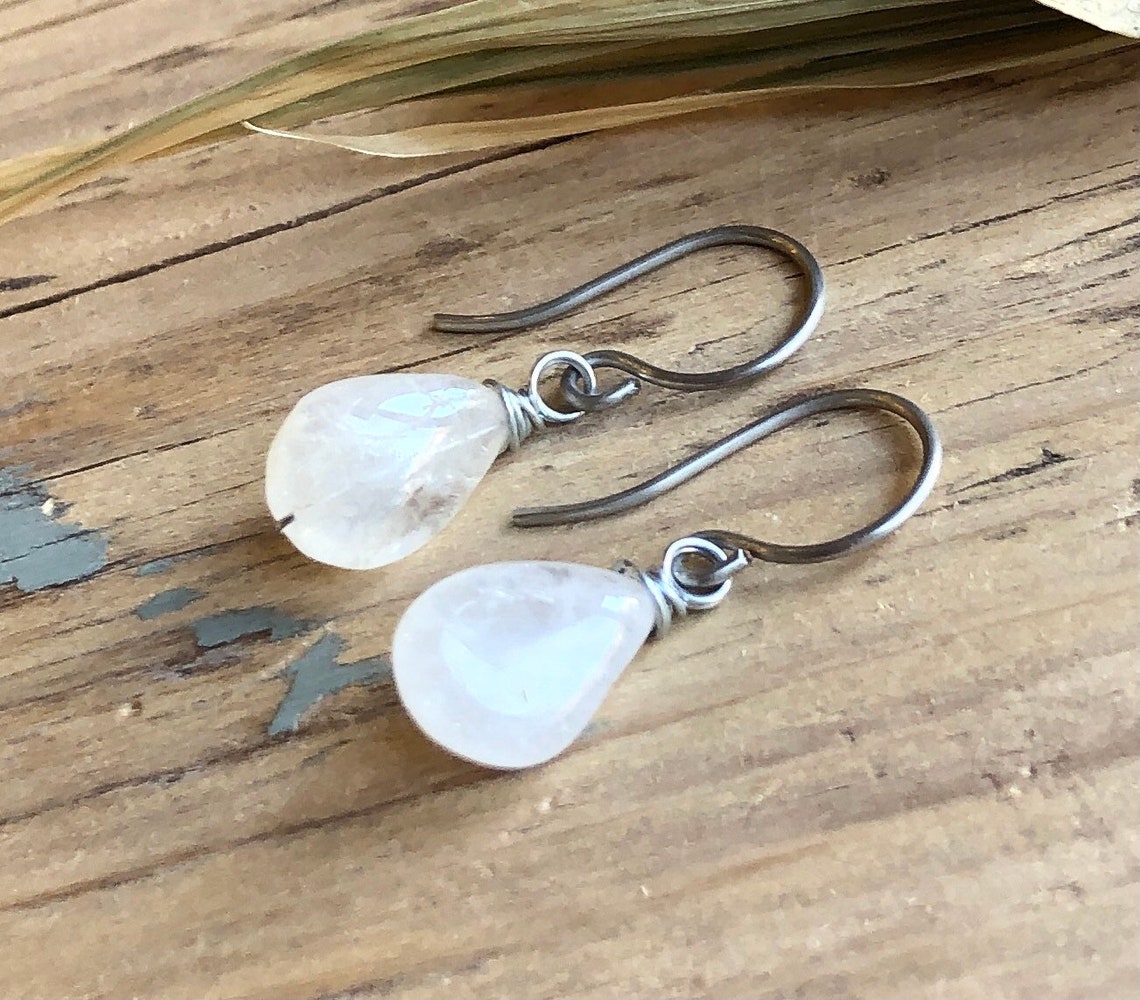 White Moonstone Earrings Big Moonstone Teardrop Bead Earrings Etsy