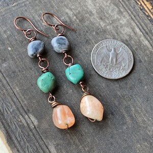 Triple Stone Drop Earrings, Turquoise Earrings With Red Agate on ...