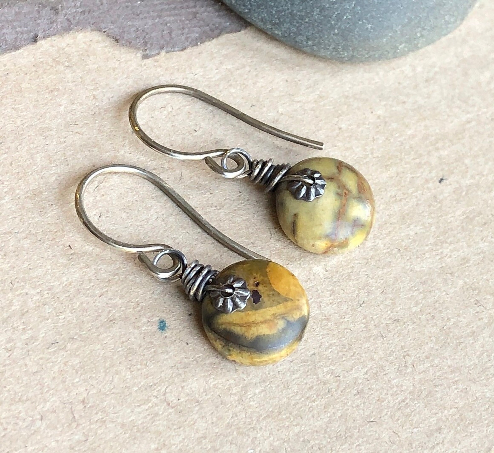 Red Creek Jasper Earrings Antiqued Sterling Silver Gemstone Etsy