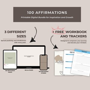 100 Printable Affirmations Bundle With Custom Sizes | Free Workbook ...