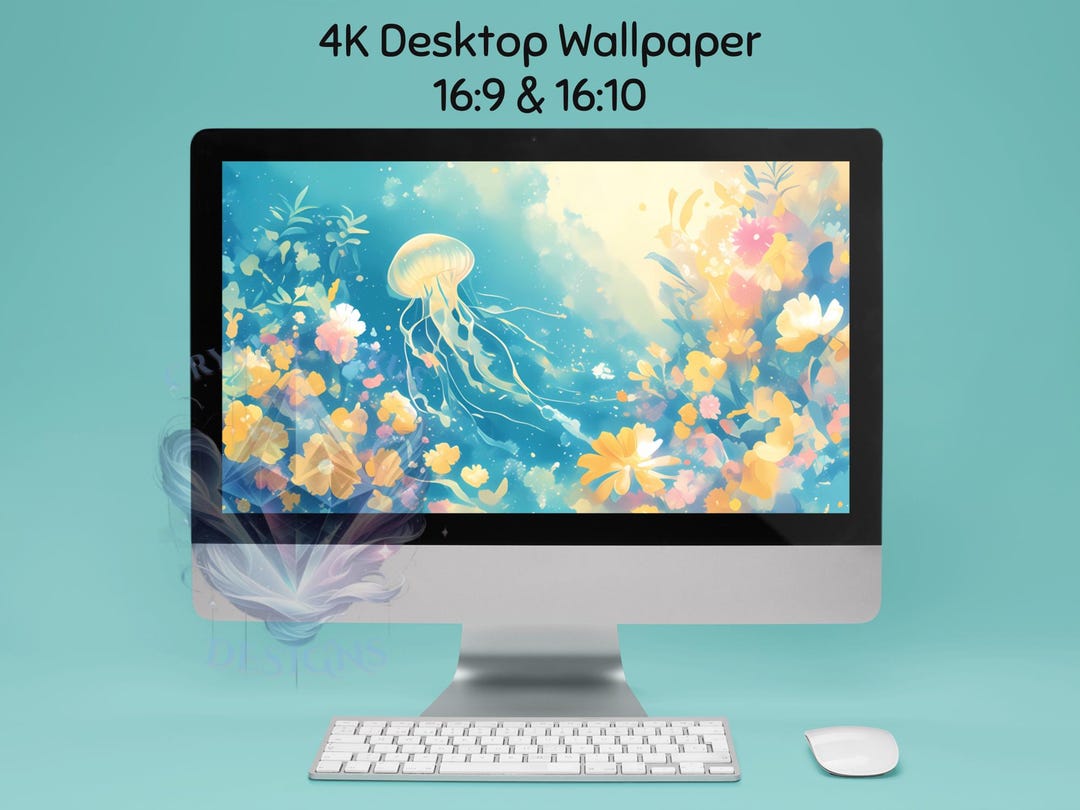 Floral Jellyfish Ocean Desktop Wallpaper PC Mac, Underwater Beach ...