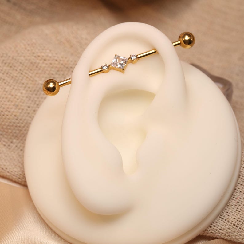 Square Zirconia Industrial Rods Industrial Piercing Jewelry 14G ...