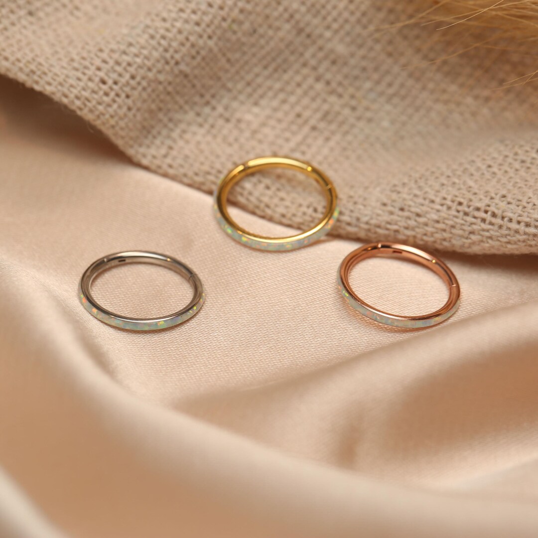 White Opal Split Ring Nose Ring Opal Nose Hoop 16G 18G 20G Surgical ...