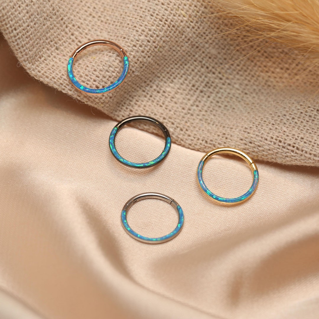 Blue Opal Septum Ring Septum Jewelry Septum Clicker 16G Piercing ...