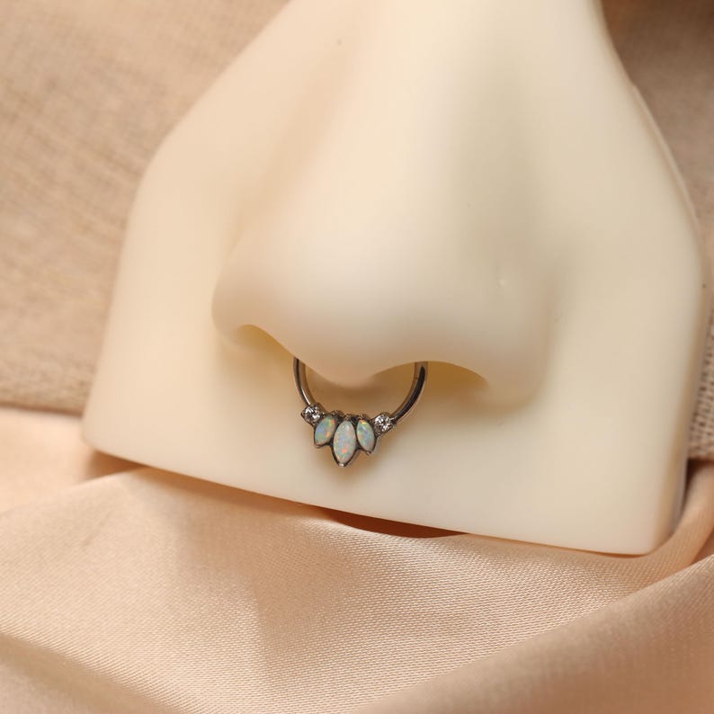16G Cute Opal Septum Ring Septum Piercing Jewelry Nose Ring Surgical ...